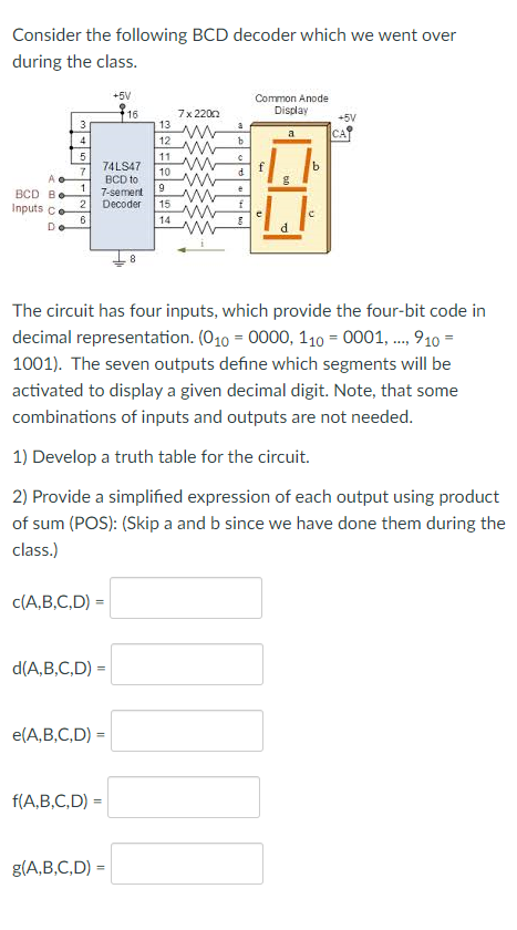 Solved Consider the following BCD decoder which we went over | Chegg.com