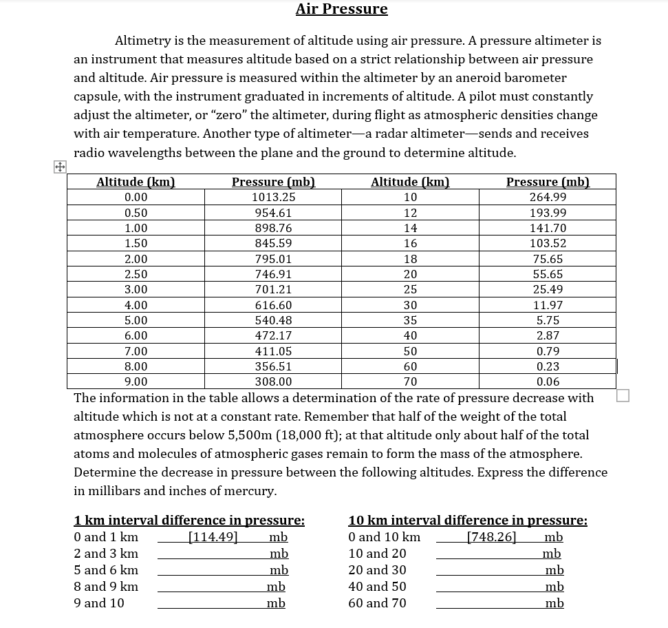 Solved Air Pressure Altimetry is the measurement of altitude | Chegg.com