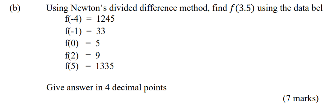 Solved (b) = Using Newton's divided difference method, find | Chegg.com