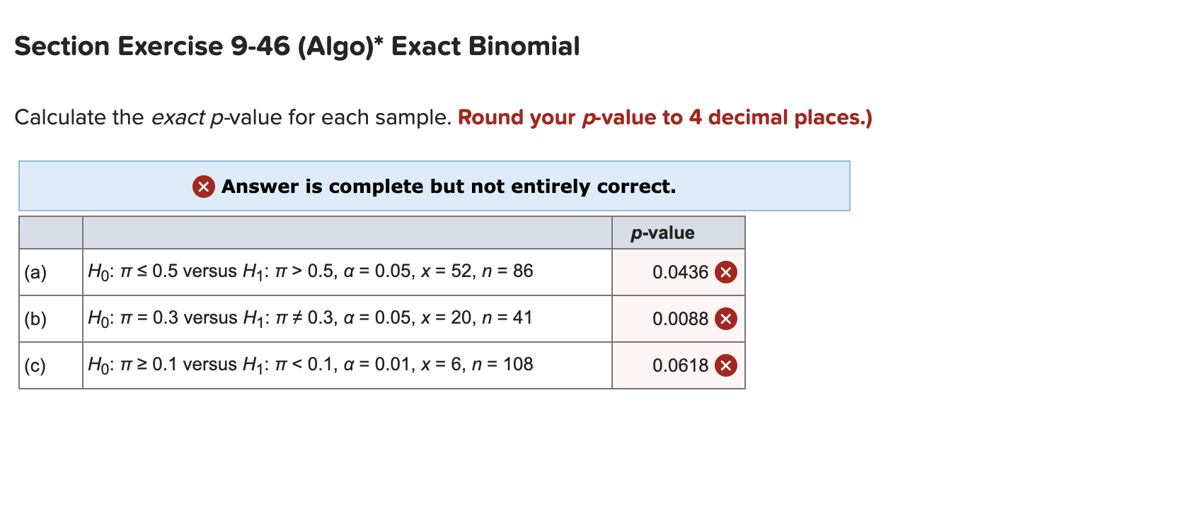 Solved Section Exercise 9-46 (Algo)* Exact Binomial | Chegg.com