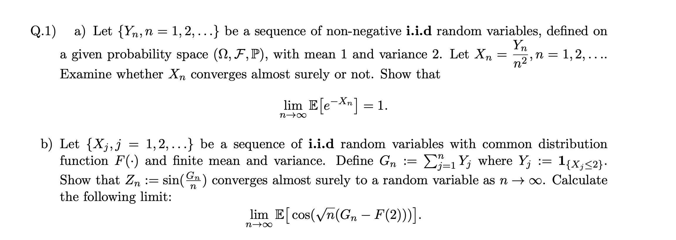 Solved 'n Q.1) a) Let {Yn, n=1,2,...} be a sequence of | Chegg.com