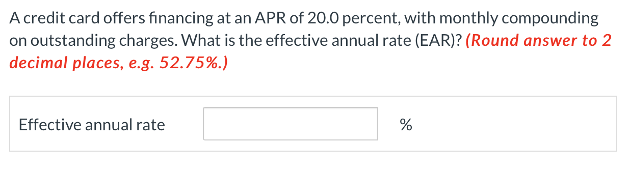 Solved Acredit card offers financing at an APR of 20.0 | Chegg.com