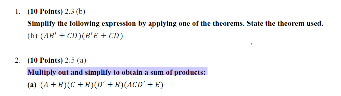 Solved 1. (10 Points) 2.3 (b) Simplify the following | Chegg.com