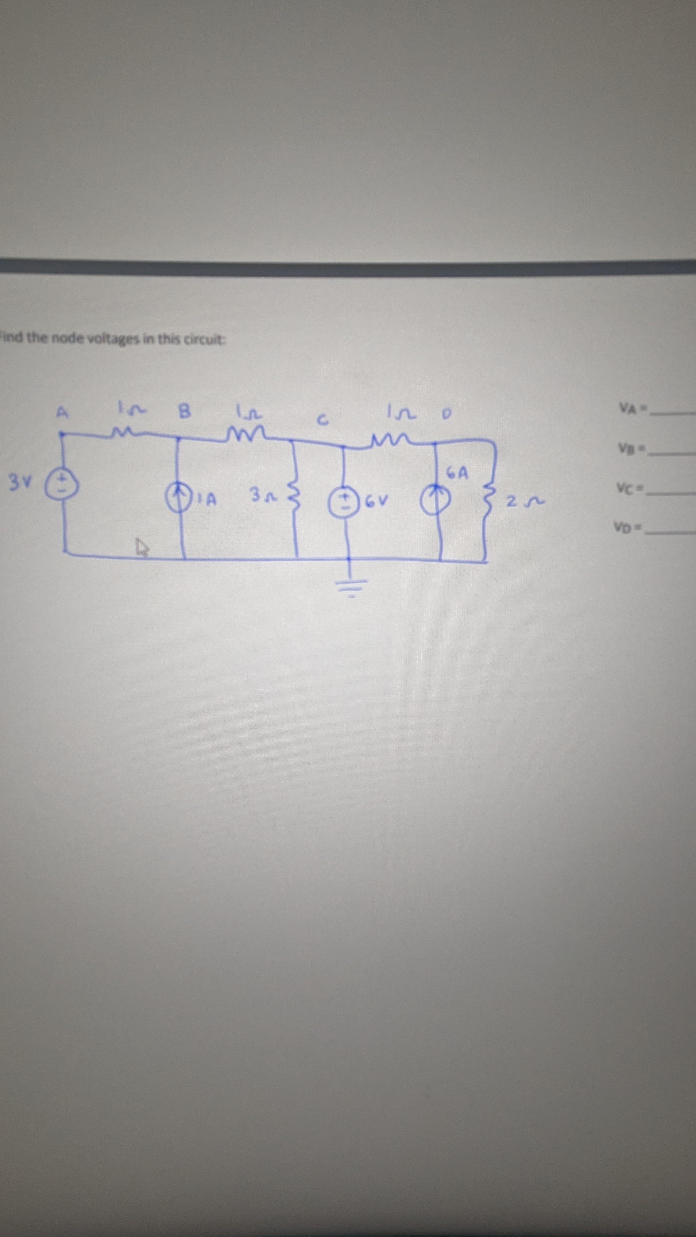 Solved ind the node voltages in this circuit: VA= vB= vc= | Chegg.com