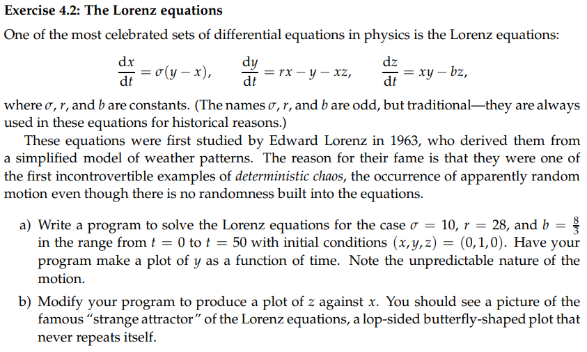 Solved Exercise 4.2: The Lorenz equations One of the most | Chegg.com