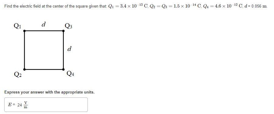 Solved Find the electric field at the center of the square | Chegg.com