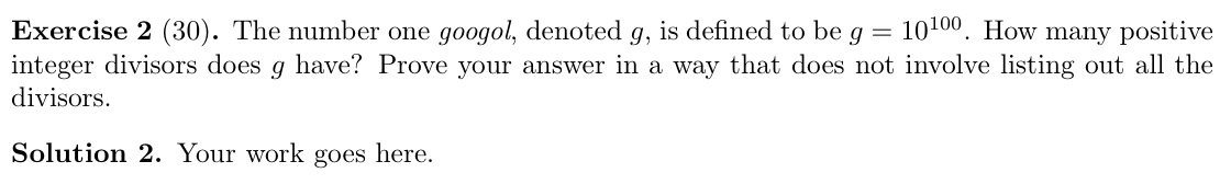 Solved Exercise 2 (30). The number one googol, denoted g, is | Chegg.com