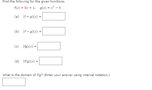Solved Find the following for the given functions. | Chegg.com