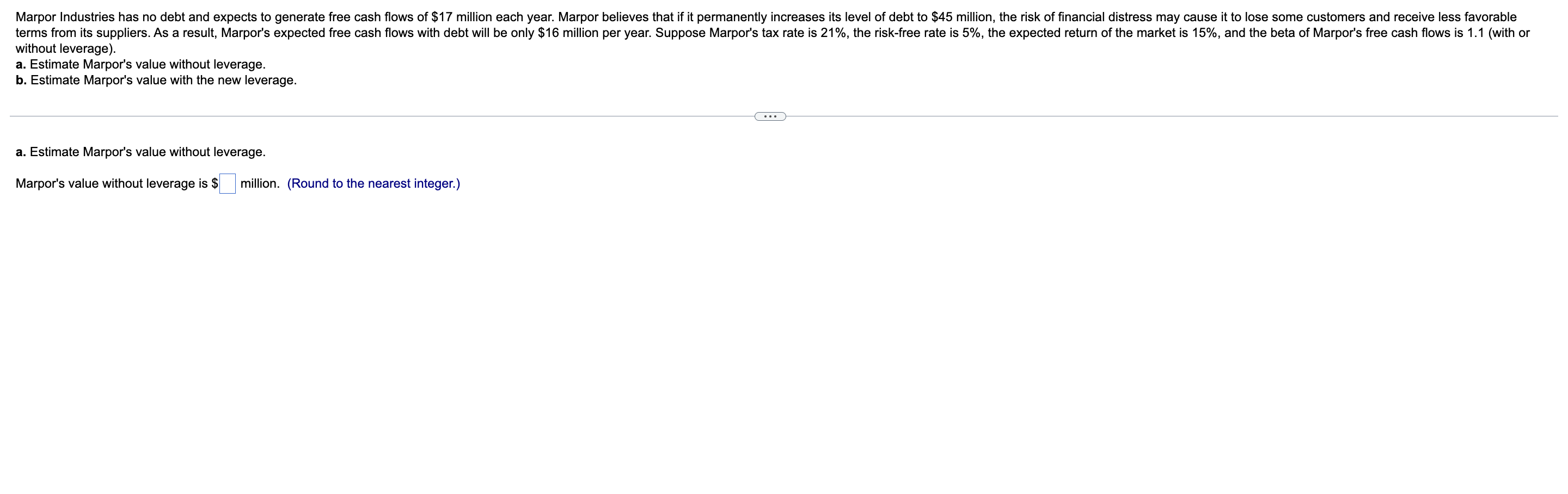 Solved Marpor Industries has no debt and expects to generate | Chegg.com