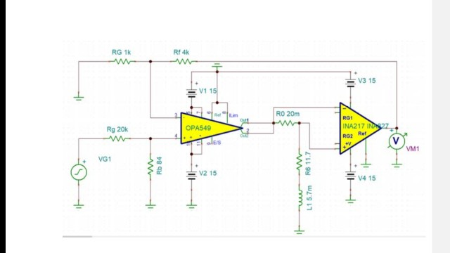 RG 1k Rf 4k V3 15 V1 15 RO 20m RG1 INA217 INAR RG2 | Chegg.com