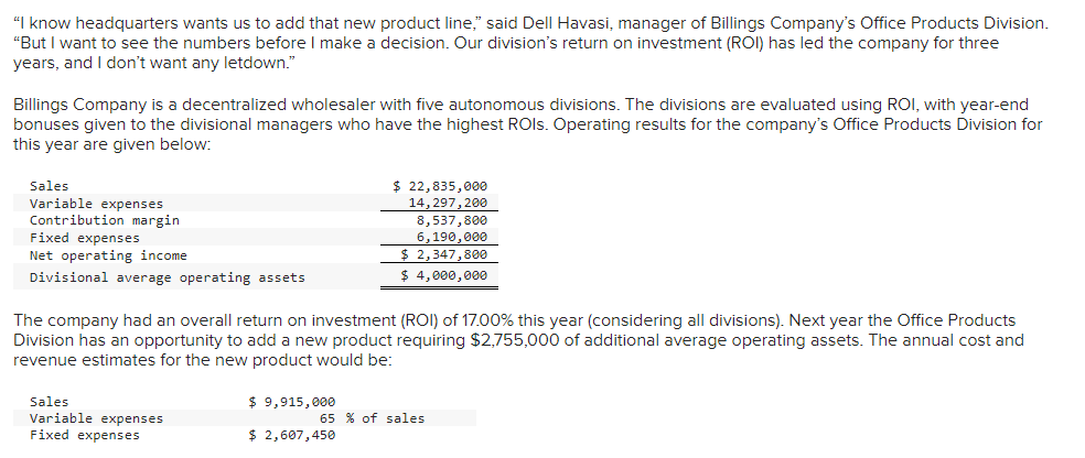 Solved "I know headquarters wants us to add that new product | Chegg.com