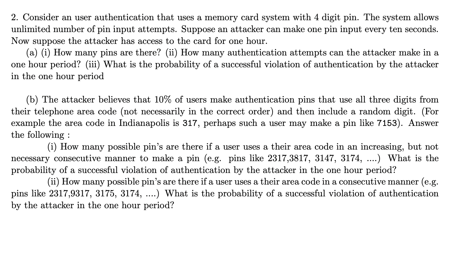 2. Consider an user authentication that uses a memory | Chegg.com
