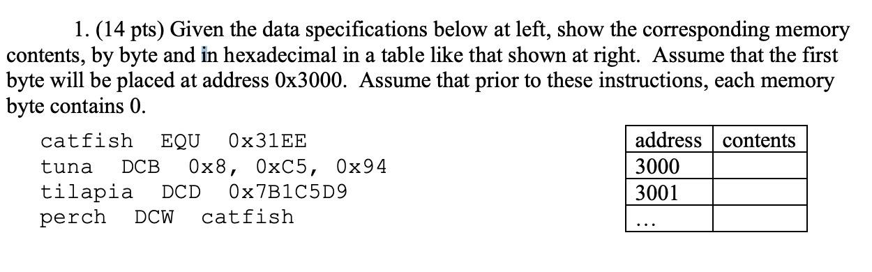 1. (14 pts) Given the data specifications below at | Chegg.com
