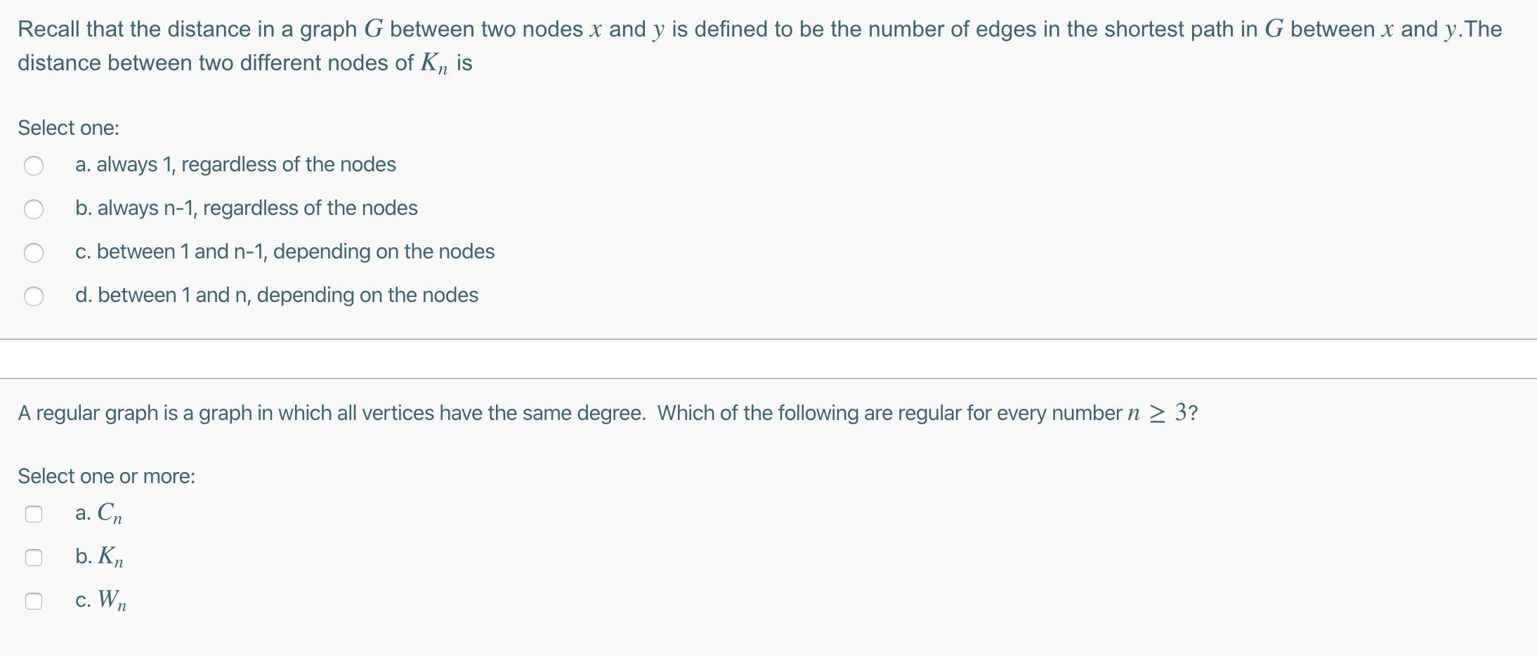 Solved Recall that the distance in a graph G between two | Chegg.com