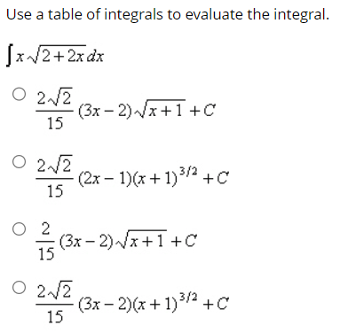 Solved Use a table of integrals to evaluate the integral. | Chegg.com