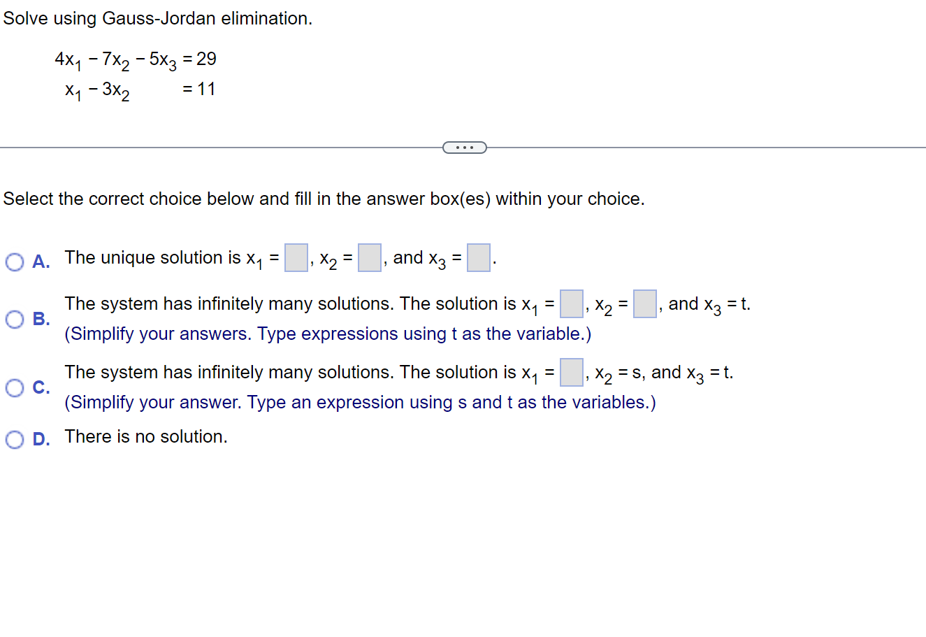 Solved Solve using Gauss-Jordan elimination. | Chegg.com