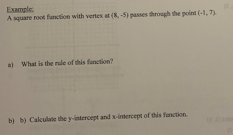 Solved Example: A square root function with vertex at (8,-5) | Chegg.com