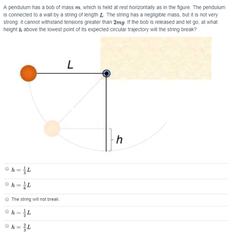 Solved A pendulum has a bob of mass m, which is held at rest | Chegg.com