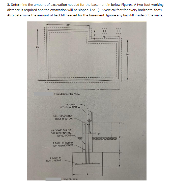 Solved 3. Determine the amount of excavation needed for the | Chegg.com