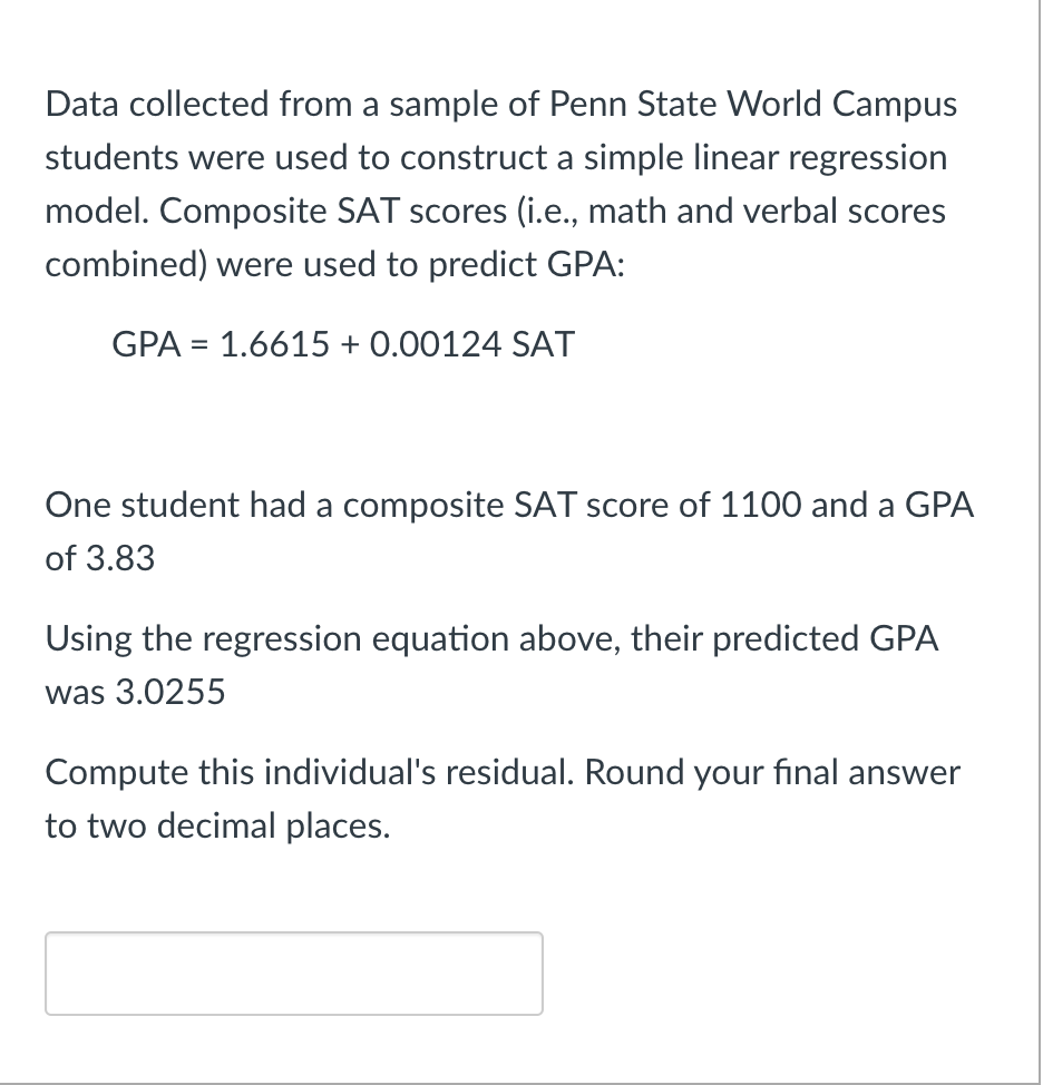 Solved Data collected from a sample of Penn State World | Chegg.com