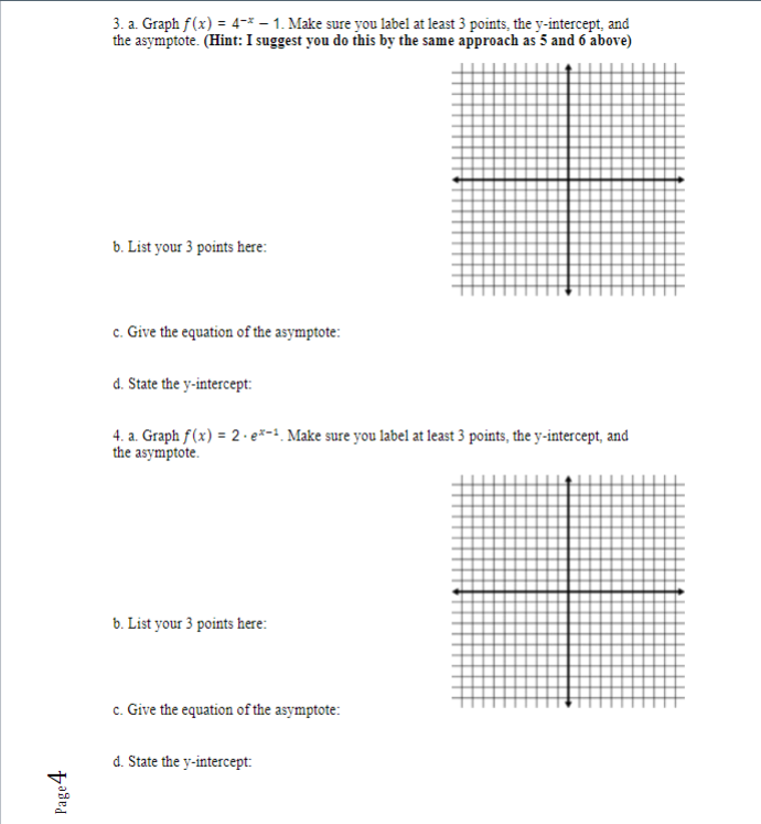 Solved 3. a. Graph f(x)=4−x−1. Make sure you label at least | Chegg.com