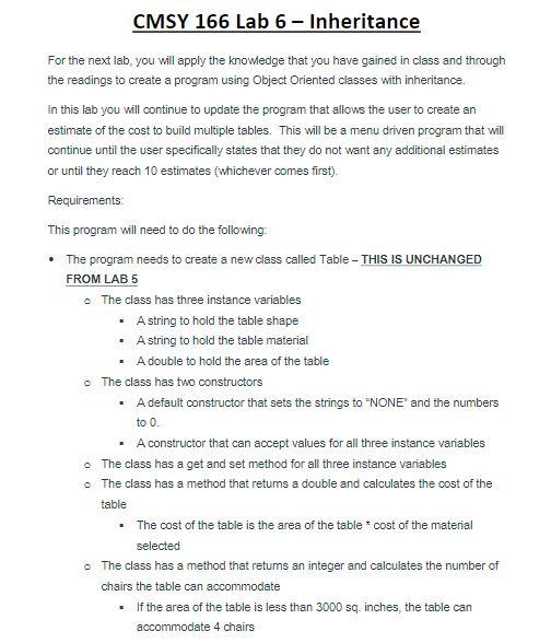 Solved CMSY 166 Lab 6 - Inheritance For the next lab, you | Chegg.com