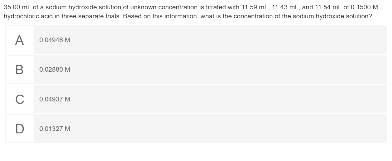 Solved 35.00 mL of a sodium hydroxide solution of unknown | Chegg.com