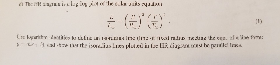 Solved d) The HR diagram is a log-log plot of the solar | Chegg.com