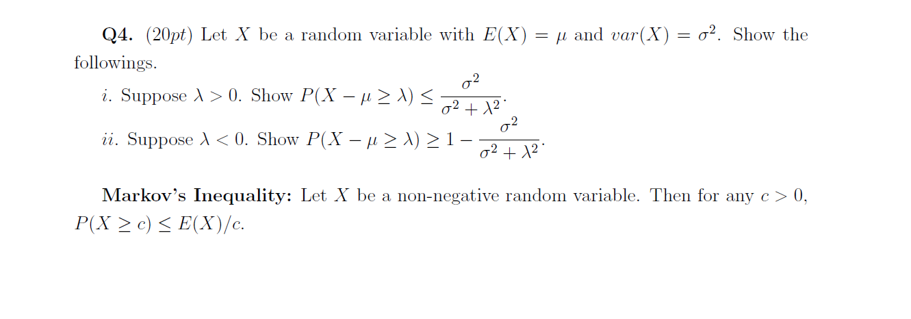 Solved Q4. (20pt) ﻿Let x ﻿be a random variable with E(x)=μ | Chegg.com