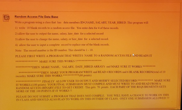 Solved 回 Random Access File Data Base Write a program using | Chegg.com