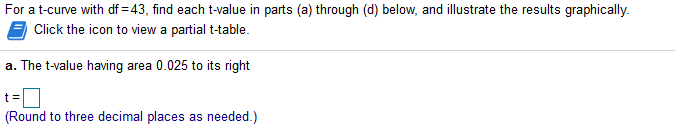 Solved For a t-curve with df=43, find each t-value in parts | Chegg.com