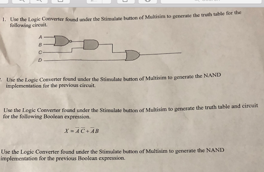 Solved 1. Use the Logic Converter found under the Stimulate | Chegg.com