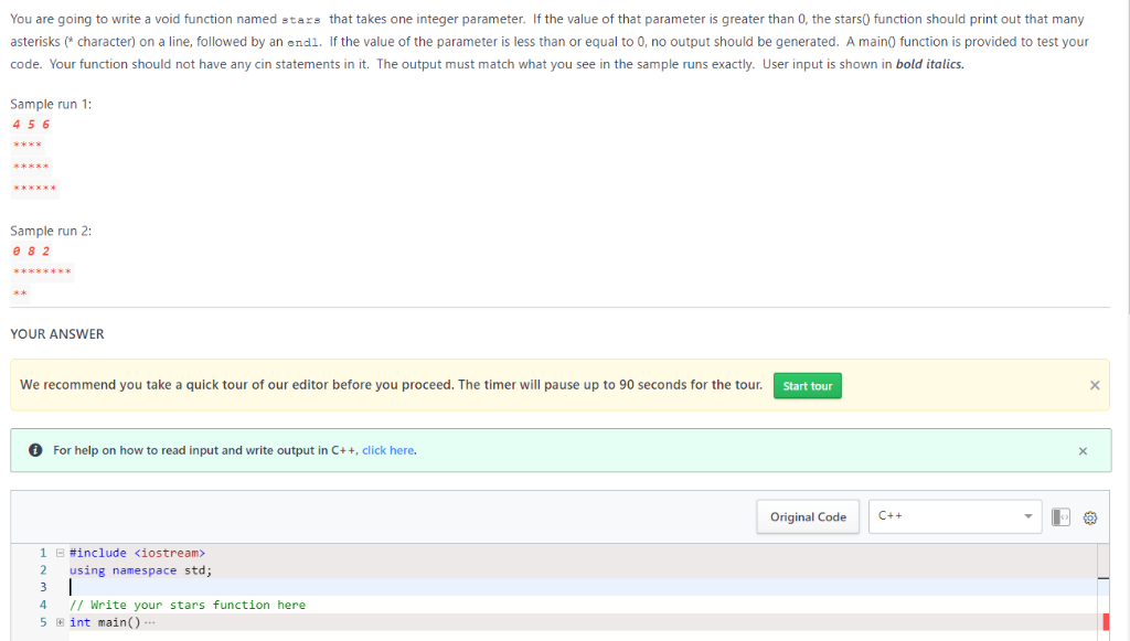 Solved You are going to write a void function named stars | Chegg.com