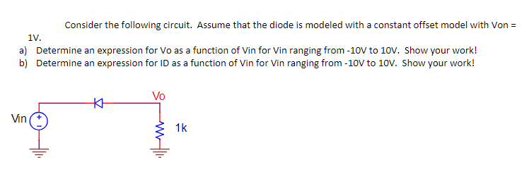 Solved Consider the following circuit. Assume that the diode | Chegg.com