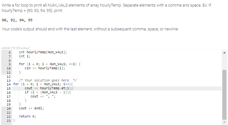 Solved Write a for loop to print all NUM_VALS elements of | Chegg.com