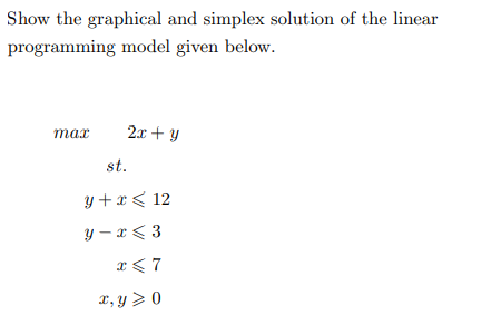 Solved Show the graphical and simplex solution of the linear | Chegg.com