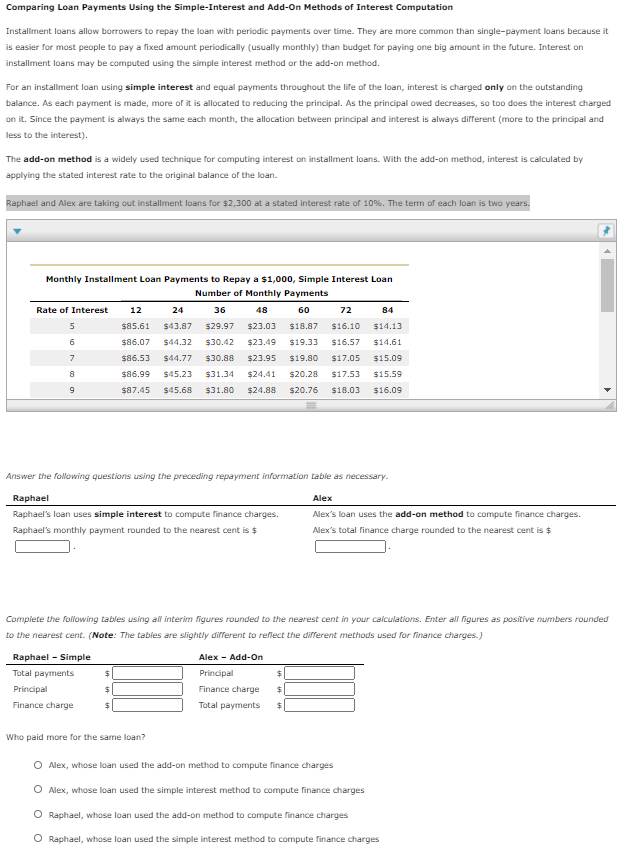 Solved Comparing Loan Payments Using the Simple-Interest and | Chegg.com