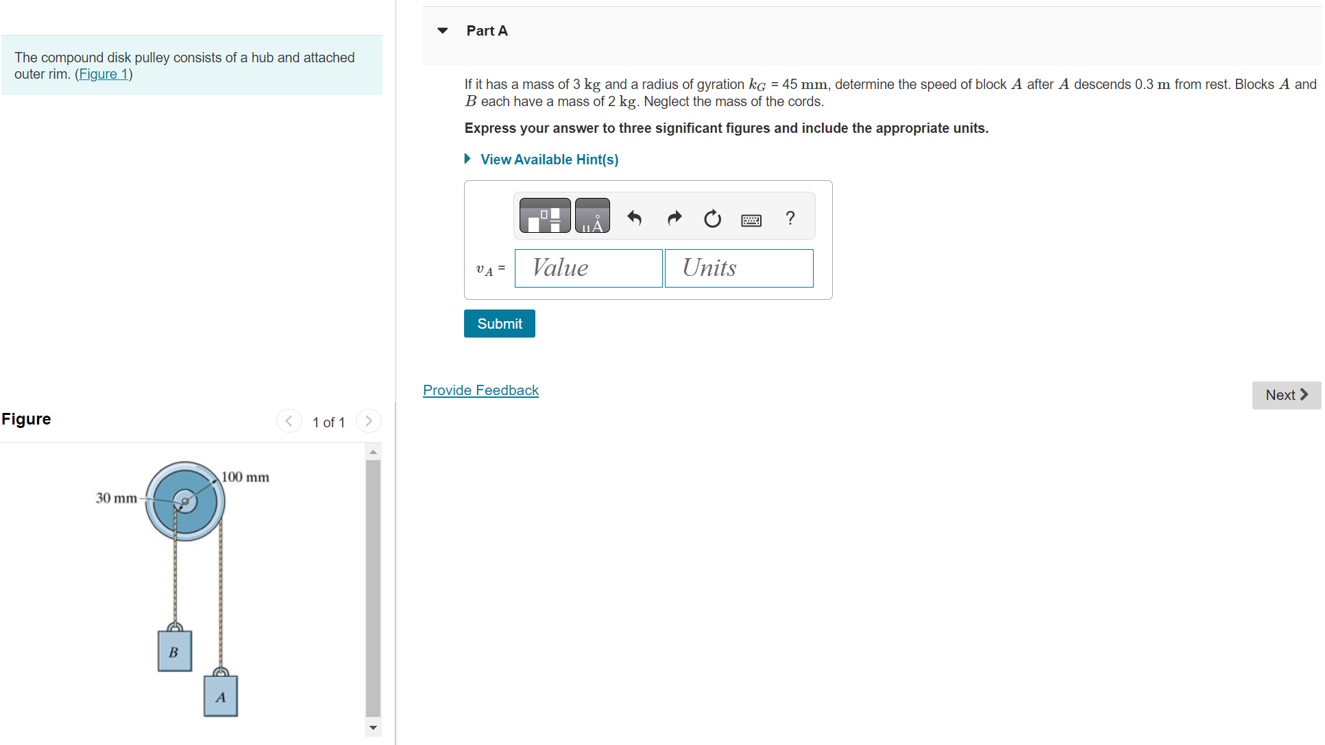 Solved The compound disk pulley consists of a hub and | Chegg.com