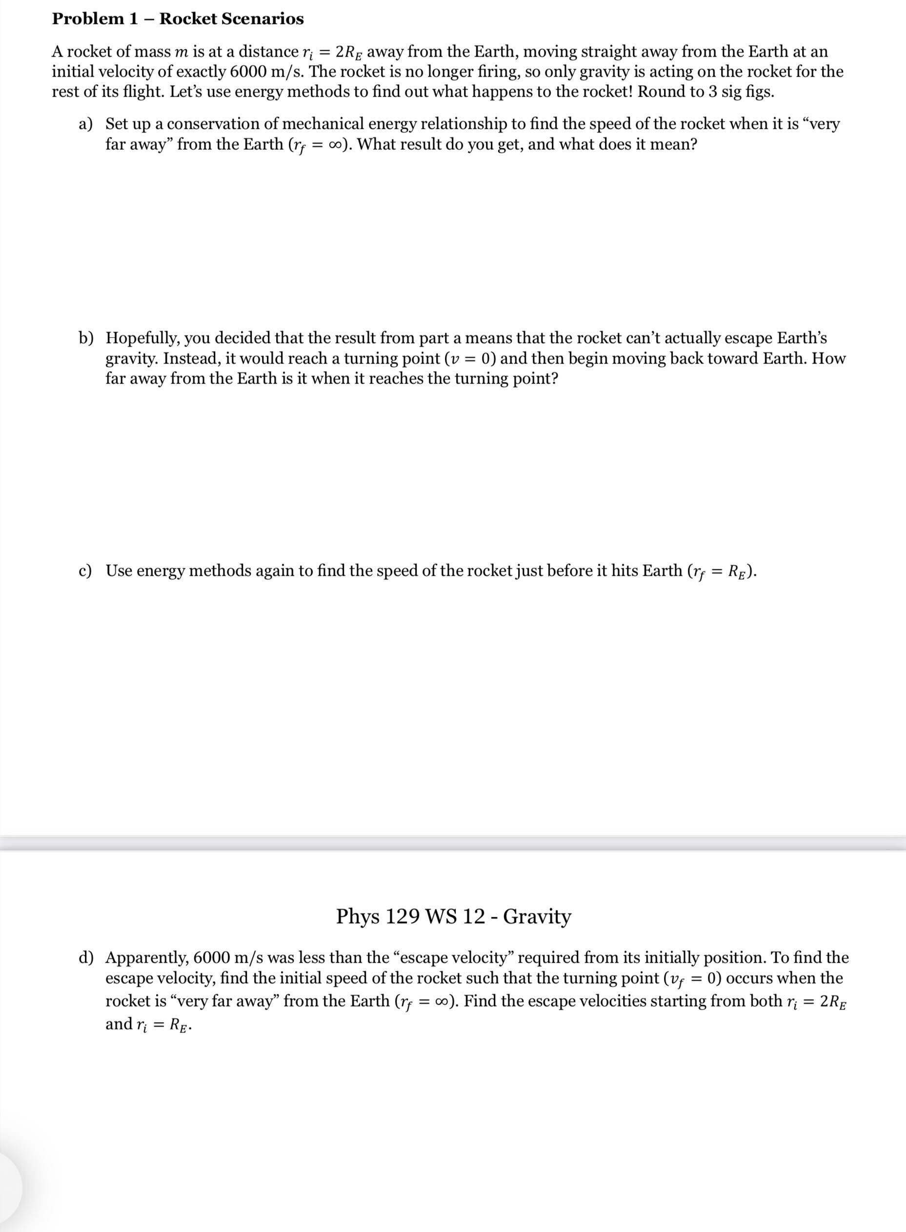 Solved Problem 1 - Rocket Scenarios A rocket of mass m is at | Chegg.com