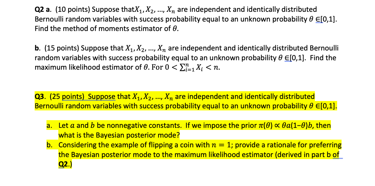 Solved Q2 a. (10 points) Suppose that X1,X2,…,Xn are | Chegg.com