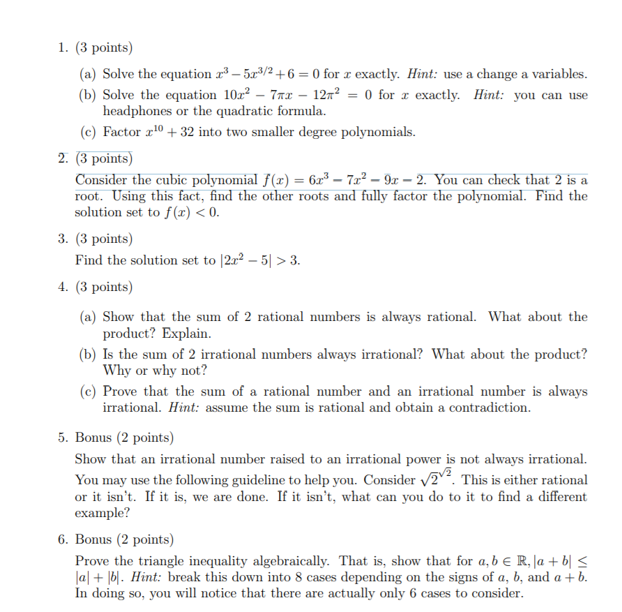 Solved 1. (3 points) (a) Solve the equation 23 – 5.23/2 +6 = | Chegg.com
