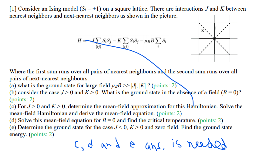 Solved [1] Consider an Ising model (S; = +1) on a square | Chegg.com
