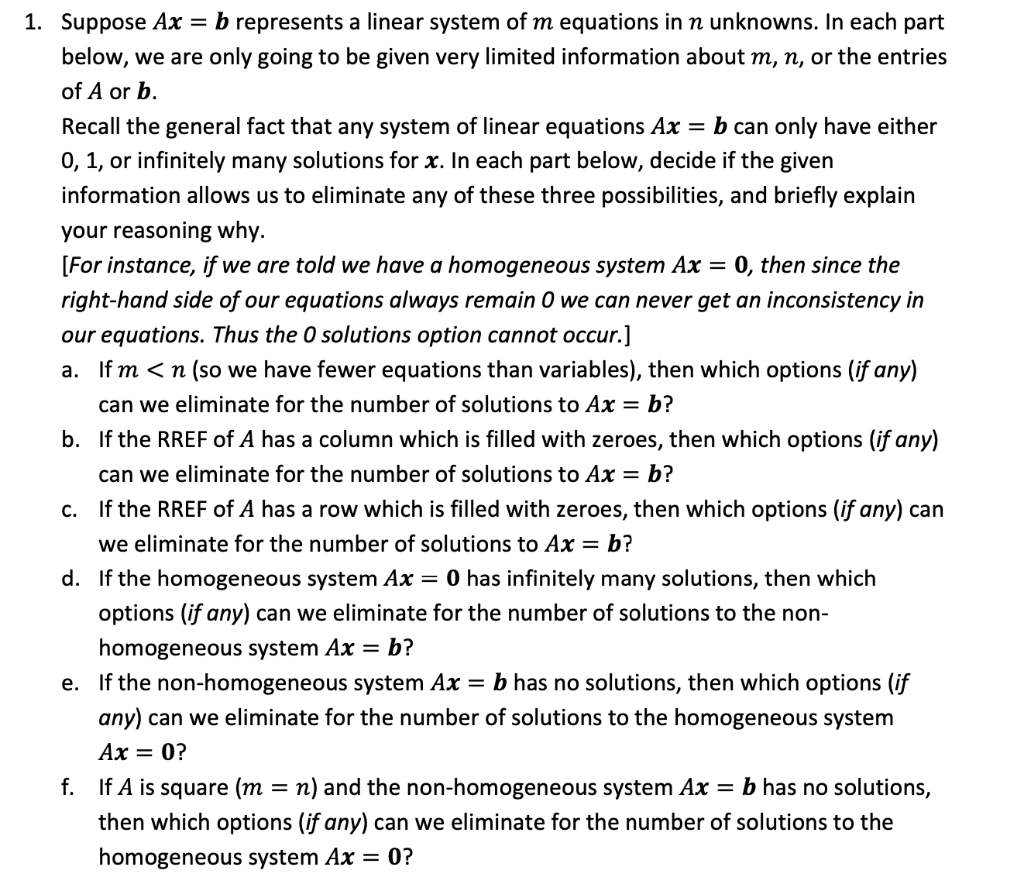 Solved Suppose Ax=b represents a linear system of m | Chegg.com