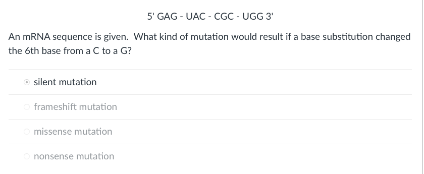 Solved 5' GAG - UAC - CGC - UGG 3' An mRNA sequence is | Chegg.com
