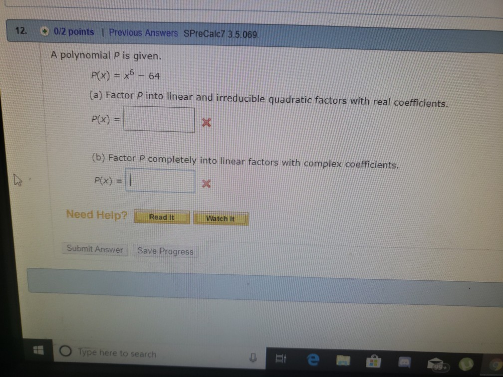 Solved 1.2 points SPreCalc7 3.5.067 A polynomial P is given. | Chegg.com