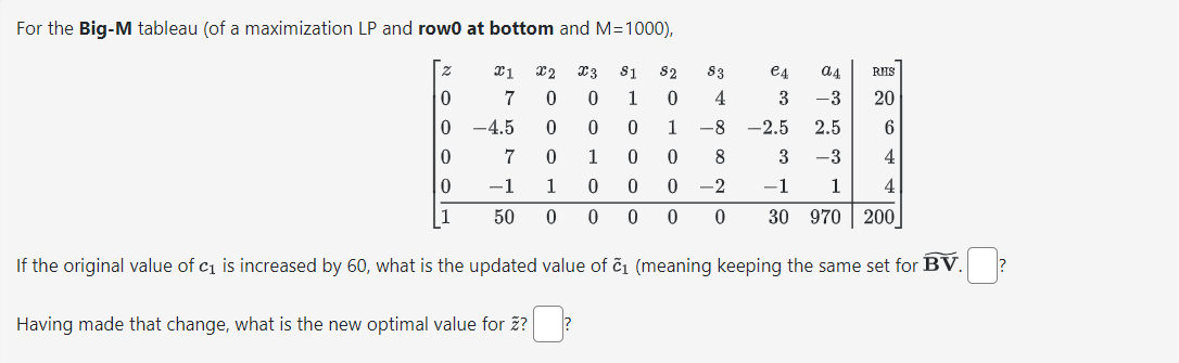 Solved For the Big-M tableau (of a maximization LP and row0 | Chegg.com