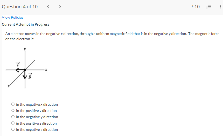 Solved An electron moves in the negative x direction, | Chegg.com