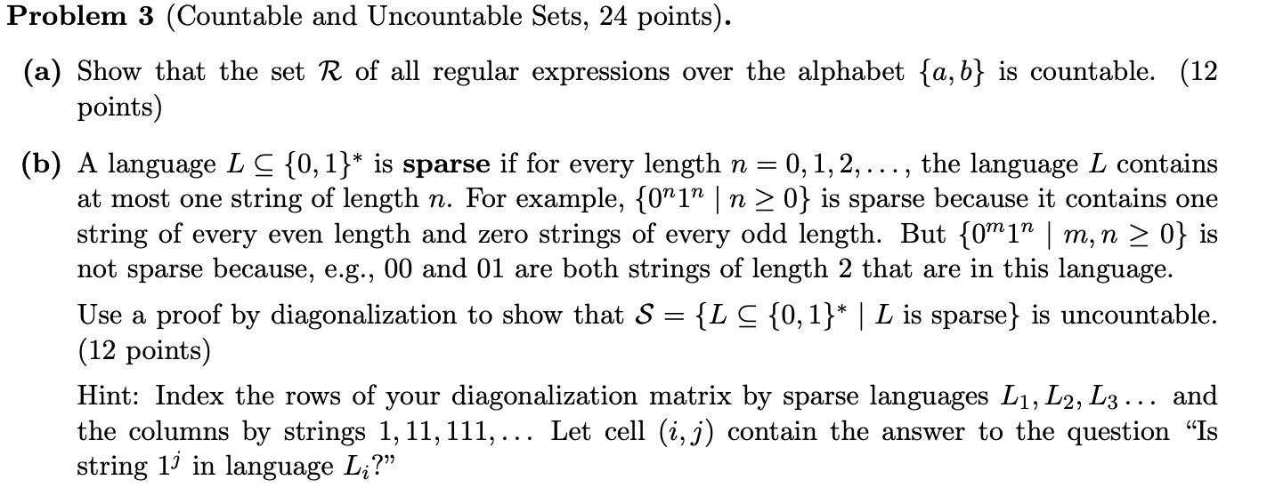 Solved Problem 3 (Countable and Uncountable Sets, 24 | Chegg.com