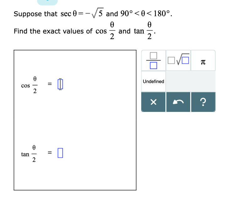 Solved 5 and 90° 180° Suppose that sec0=-/5 Find the exact | Chegg.com