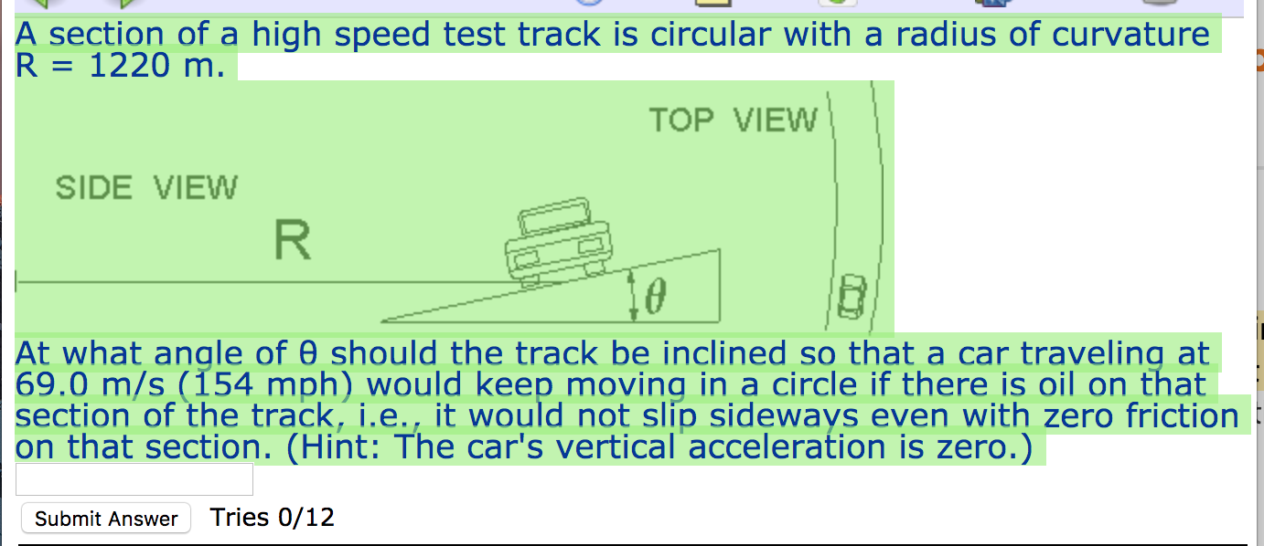 Solved A section of a high speed test track is circular with | Chegg.com